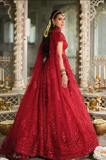 Iqra Aziz - Emroidered Maroon Choli, Lehenga with Dupatta - COD – NeeL