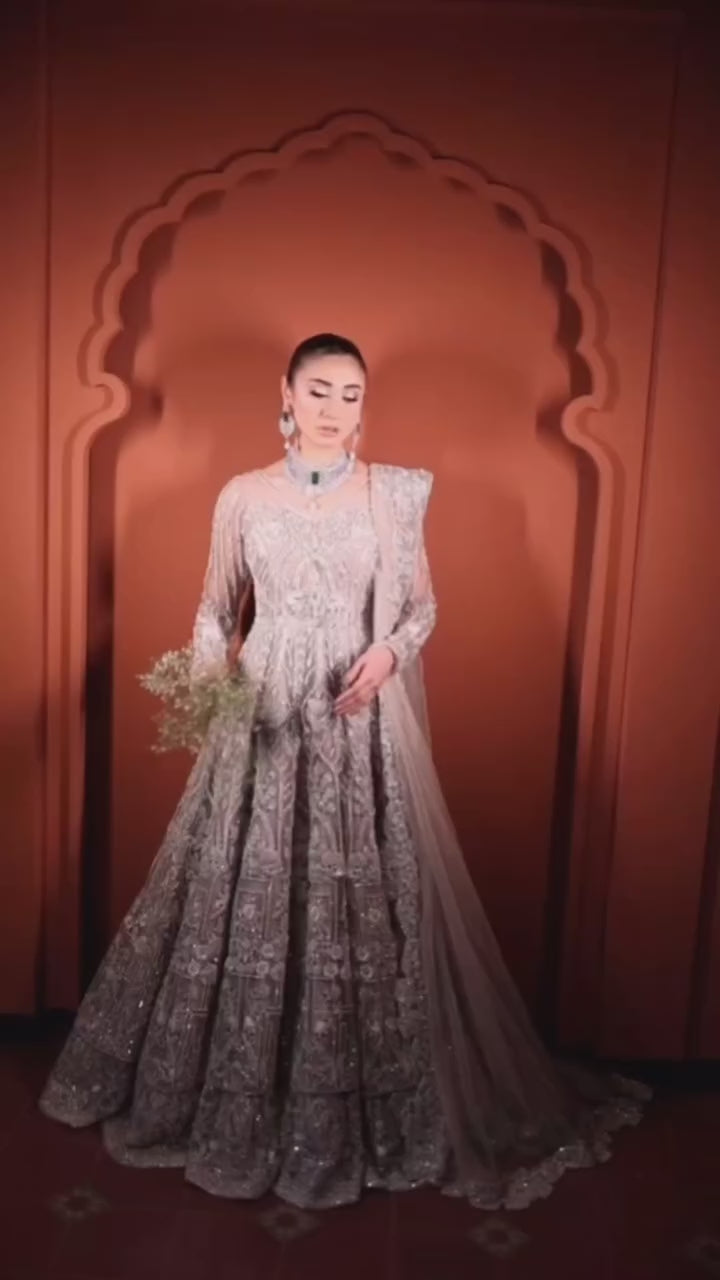 Wajeha Khan - Silver Pink Gown with Dupatta | 60% OFF – NeeL